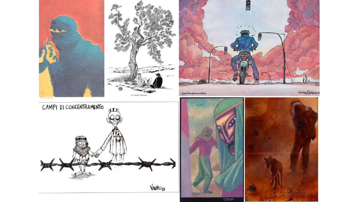 Kufia, matite italiane per la Palestina, 1988 (mille secoli fa) – Vauro